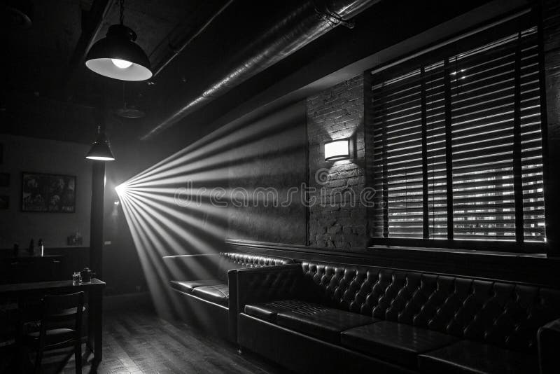 Interior of Dark Room with Shadow and Light Rays Stock Illustration ...