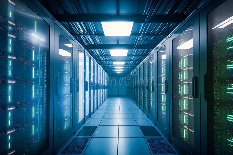 Inside server room stock illustration. Illustration of isle - 272125295