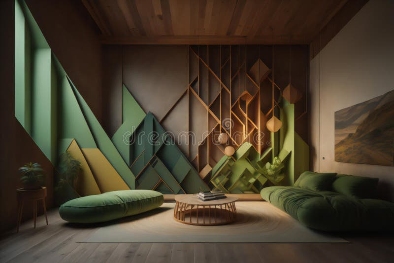 Interior De Sala De Estar Moderna Con Pared De Madera. Generado Por Ai ...