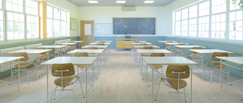 Interior De Un Gran Aula Escolar Moderna Stock de ilustración ...