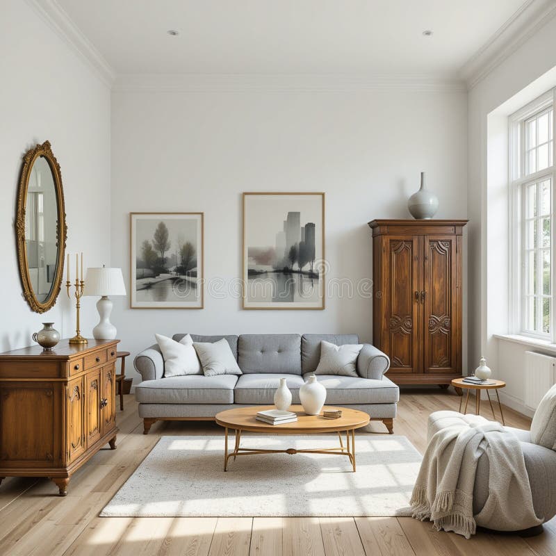 Interior Decoration with Antiques Stock Illustration - Illustration of ...