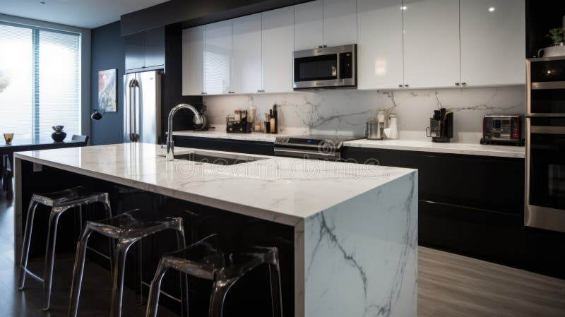 Interior Deisgn of Kitchen in Modern Style with Kitchen Island Stock ...