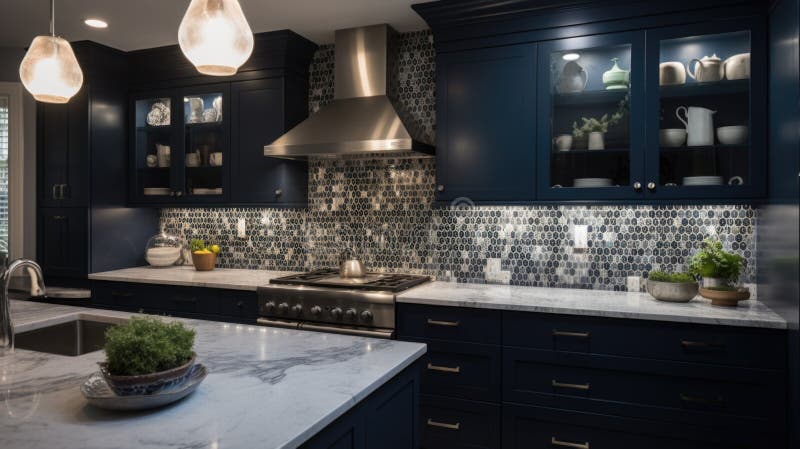 Interior Deisgn of Kitchen in Transitional Style with Backsplash Stock ...