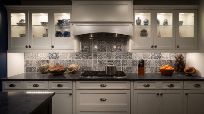 Interior Deisgn of Kitchen in Transitional Style with Backsplash Stock ...