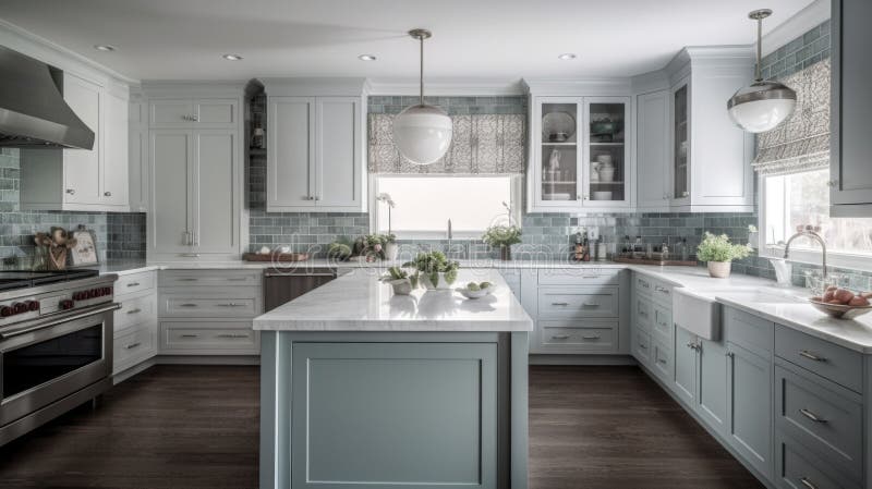 Interior Deisgn of Kitchen in Transitional Style with Kitchen Island ...