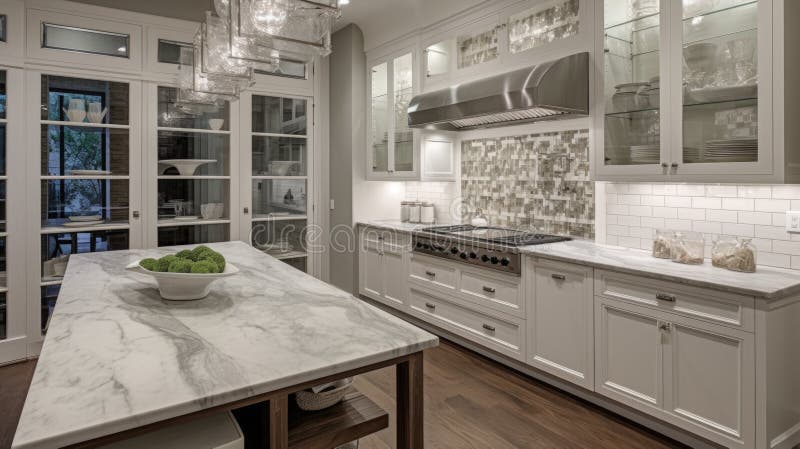 Interior Deisgn of Kitchen in Transitional Style with Subway Tiles ...