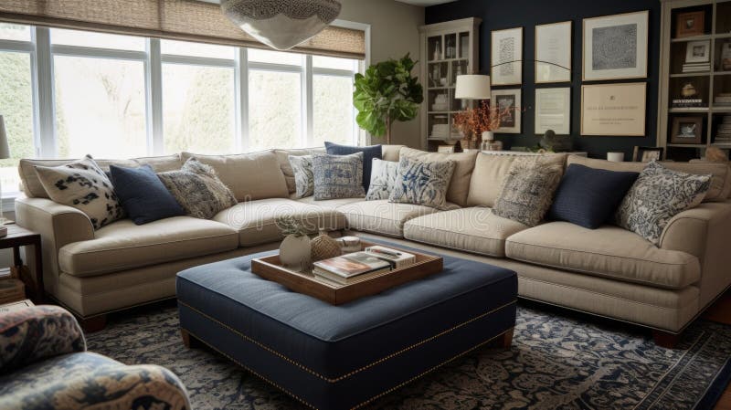 Interior Deisgn of Living Room in Transitional Style with Large ...