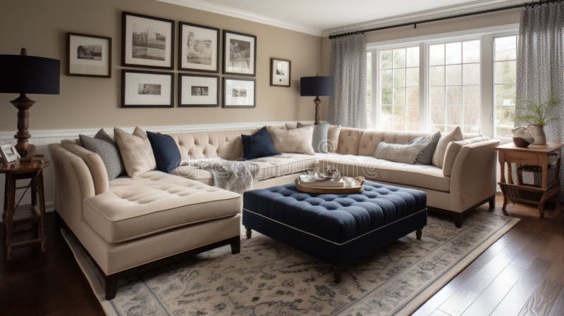 Interior Deisgn of Living Room in Transitional Style with Large ...