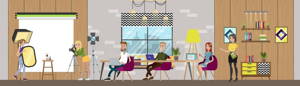 Interior Del Estudio Del Diseño Ilustración del Vector - Ilustración de discurso, lugar: 121796459