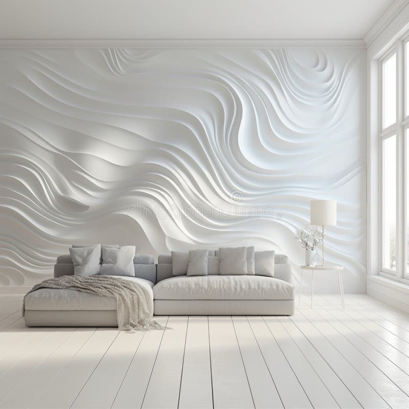 Interior Design with Abstract White Curve Lines Wallpaper, Luxury ...