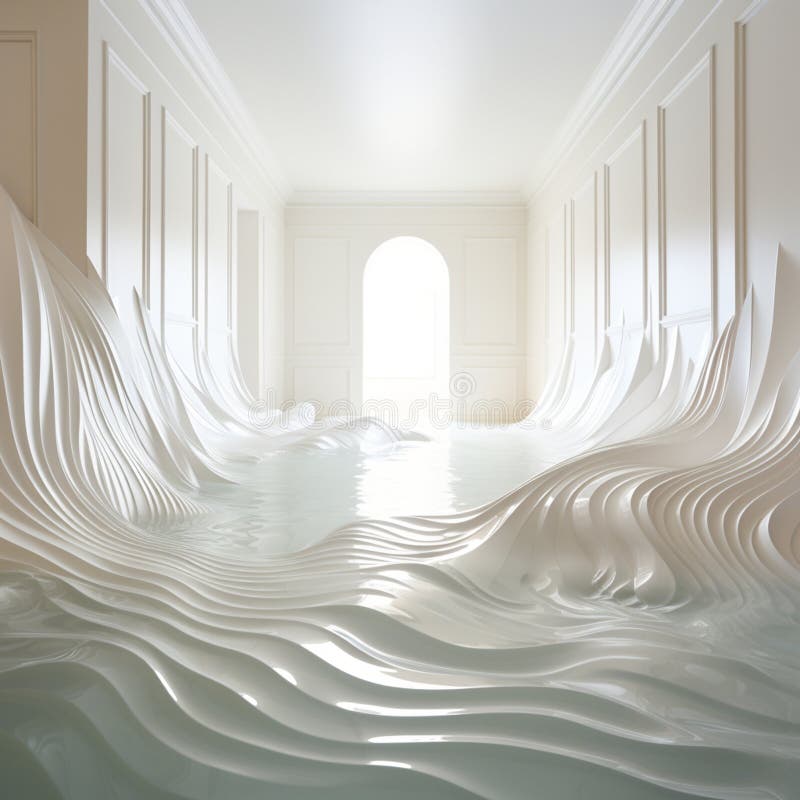 Interior Design with Abstract White Curve Lines Wallpaper, Luxury ...