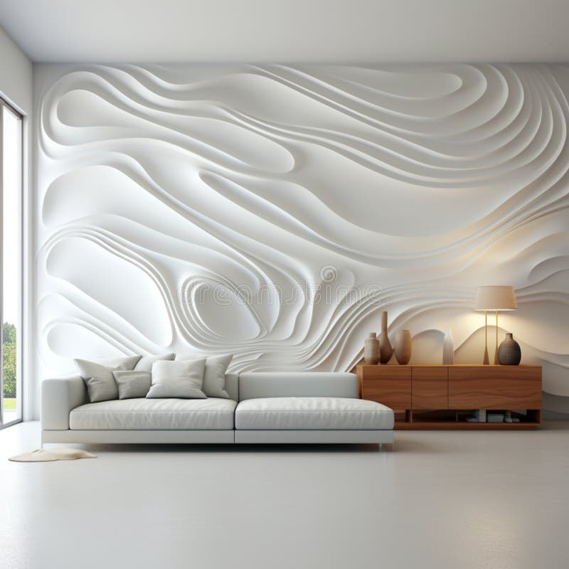 Interior Design with Abstract White Curve Lines Wallpaper, Luxury ...