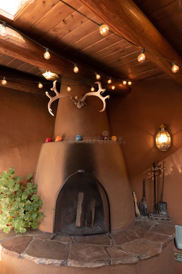 Interior Design of an Adobe Style Fireplace on Stone Ground, Vertical ...