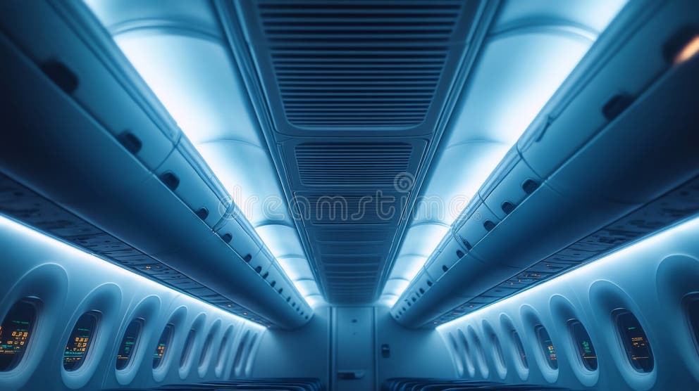 Interior Design of an Airplane Cabin Showcasing Modern Engineering and ...