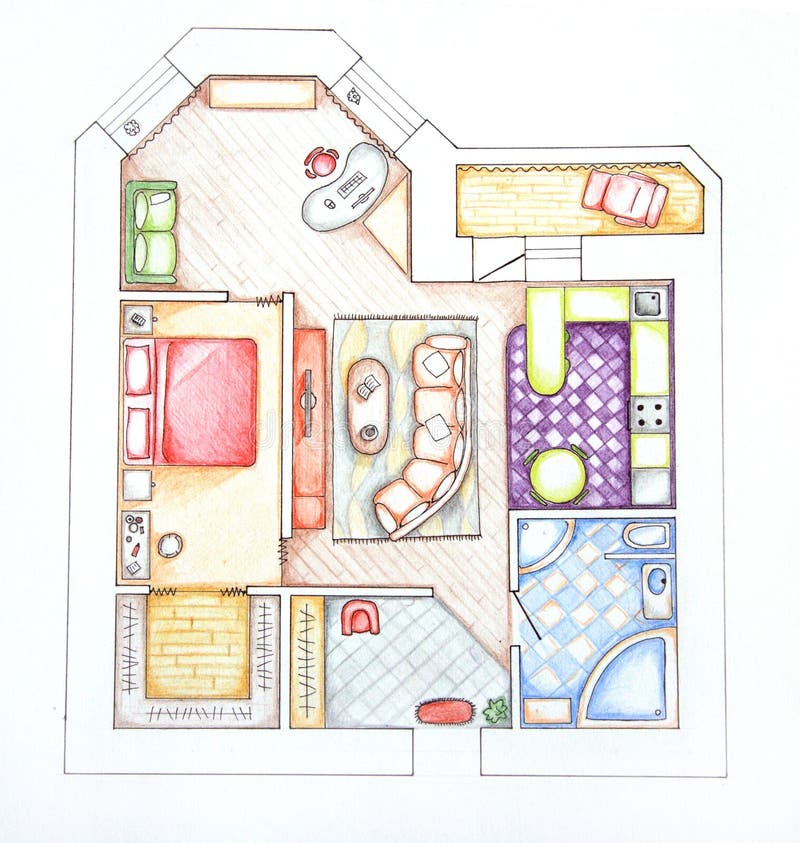 Interior Design Apartments - Top View. Paper Model Stock Image - Image ...