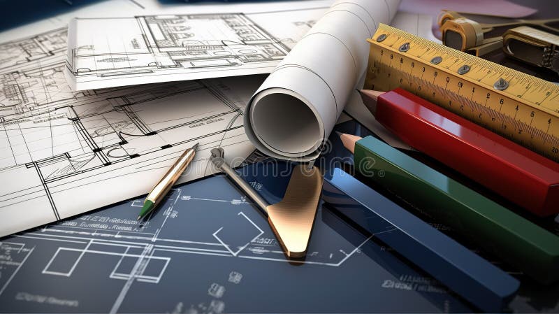 Interior Design. Architectural Materials Tools and Blueprints Ge Stock ...