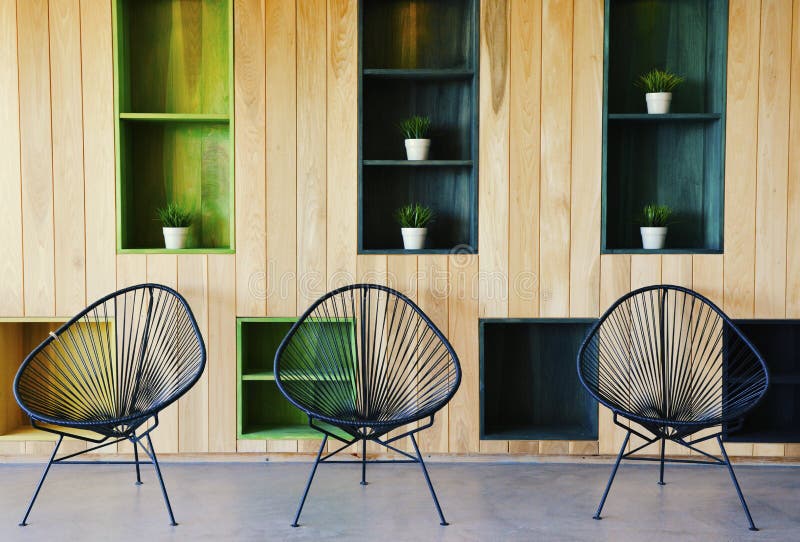 Interior Design Architecture with Chairs and Wooden Walls Stock Image ...