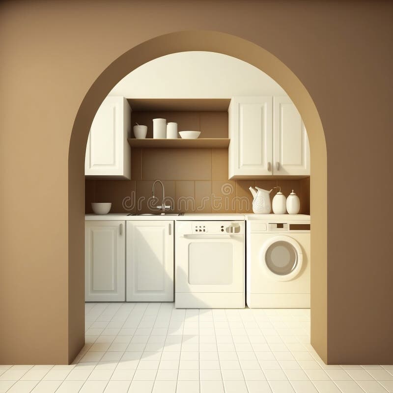 Interior Design Background: Modern Kitchen with Counter Top, Utility ...