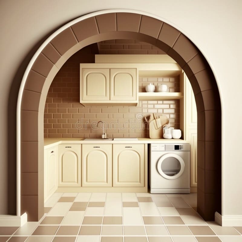 Interior Design Background: Modern Kitchen with Counter Top, Utility ...