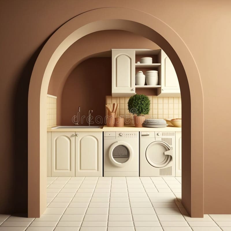 Interior Design Background: Modern Kitchen with Counter Top, Utility ...