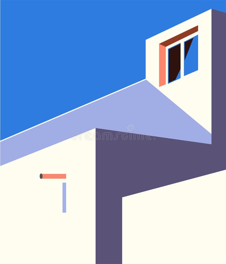 Interior Design Background Simple Modern Building with Sky Illustration ...