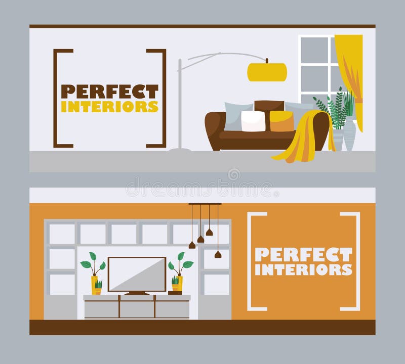 Interior Design Banners, Vector Illustration. Furniture Store ...