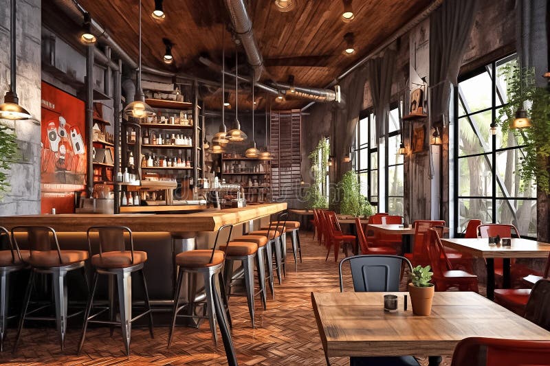 Interior Design of Bar in Loft Style. Empty City Pub, Photography ...