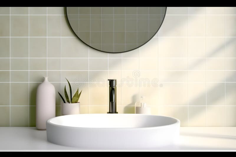 Interior Design of Bathroom, Empty White Vanity Counter with Ceramic ...