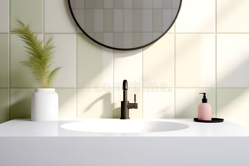 Interior Design of Bathroom, Empty White Vanity Counter with Ceramic ...