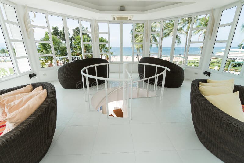 Interior Design for Beach Viewing Stock Image - Image of airy, white ...