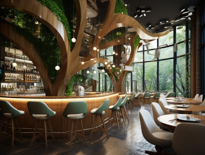 Interior Design of Beautiful Modern Cafe, Bar Stock Illustration ...