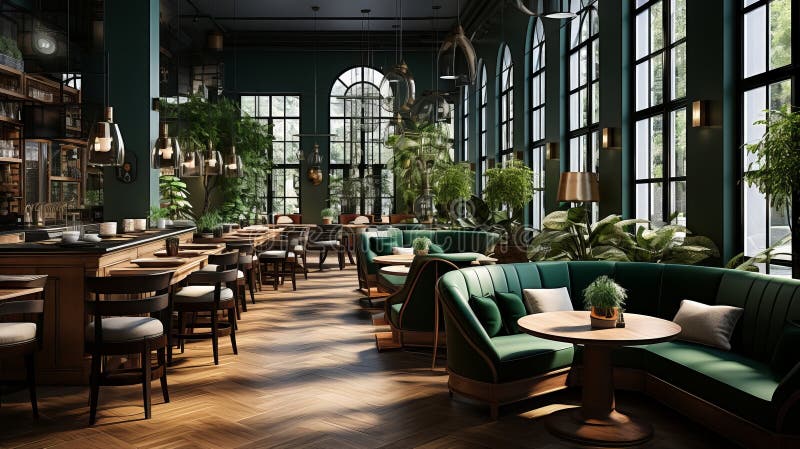 Interior Design of Beautiful Modern Cafe Bar. Generative AI. Stock ...