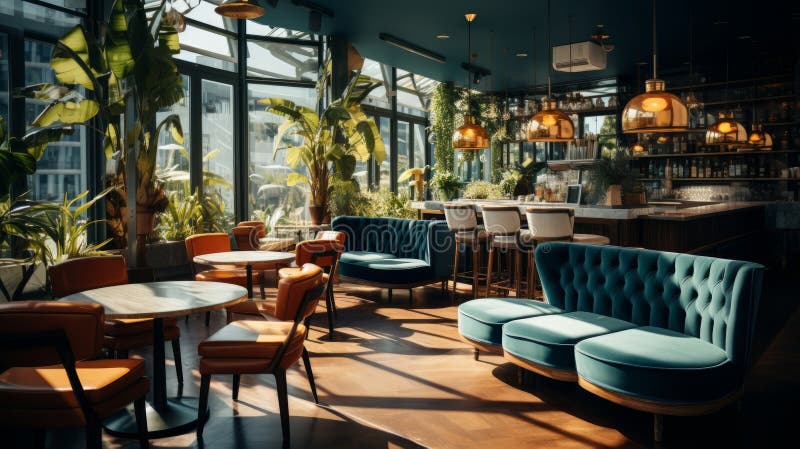 Interior Design of Beautiful Modern Cafe Bar. Generative AI. Stock ...