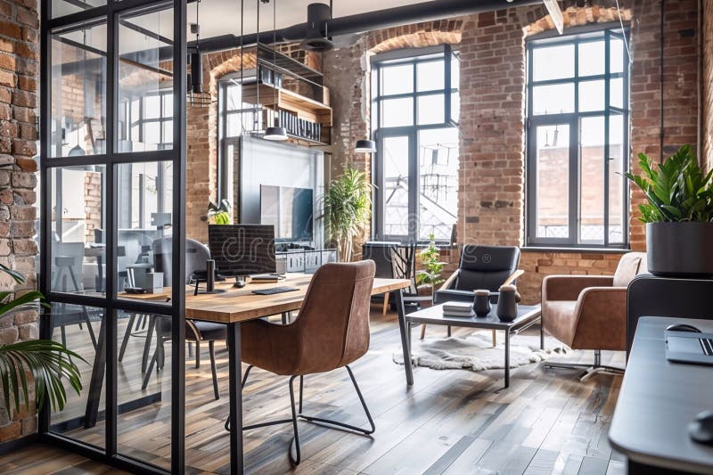 Interior Design Beautiful Modern Office, Open Space with Glass Windows ...