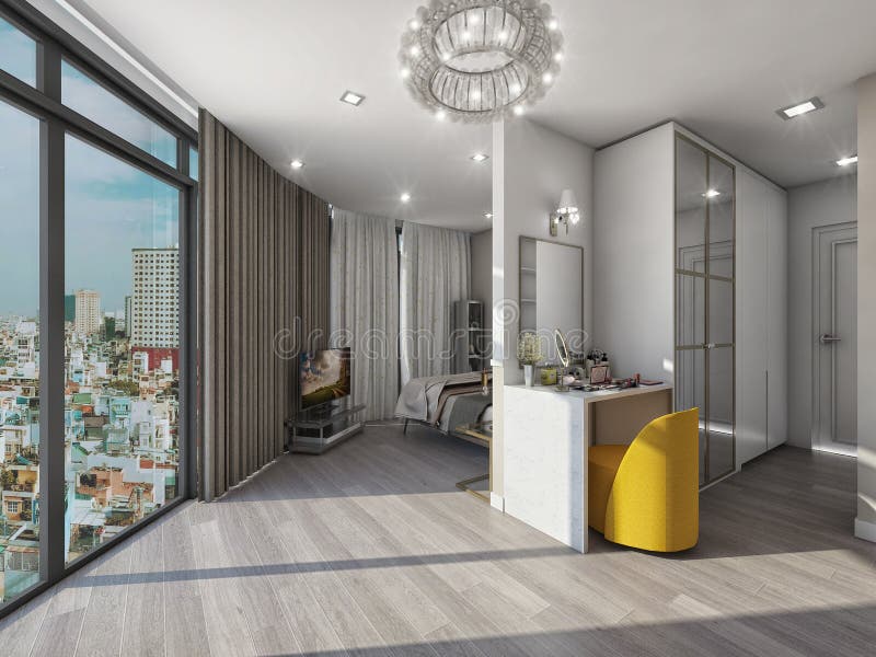 Interior Design Bedroom in Apartment Unit Stock Illustration ...