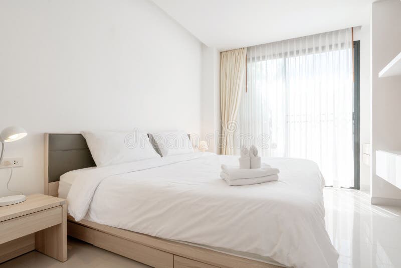 Interior Design in Bedroom with Bright Space Stock Photo - Image of ...