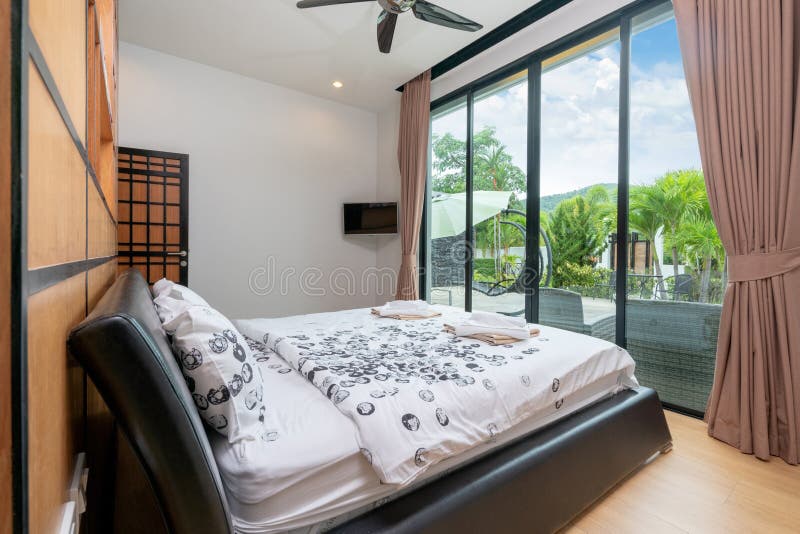 Interior Design in Bedroom High Raised Ceiling Stock Photo - Image of ...