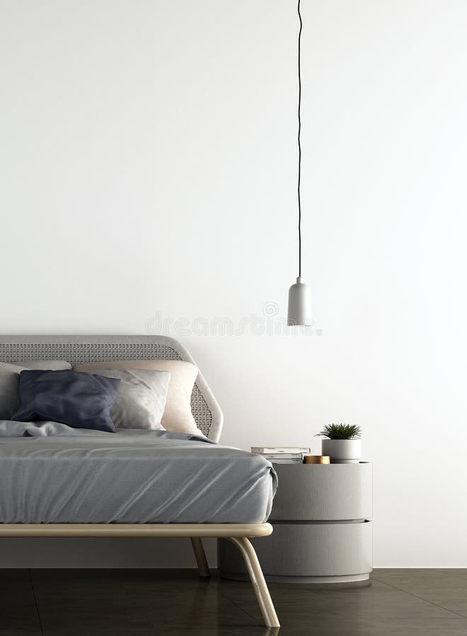 The Interior Design of Bedroom and White Texture Wall Background and ...