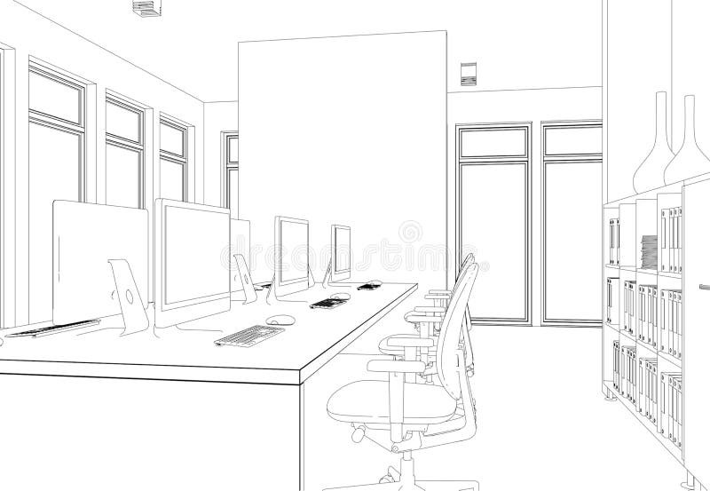 Interior Design Big Office Room with Desks Custom Drawing Stock ...