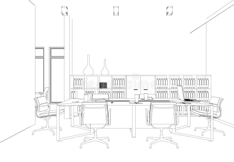 Interior Design Big Office Room with Desks Custom Drawing Stock ...