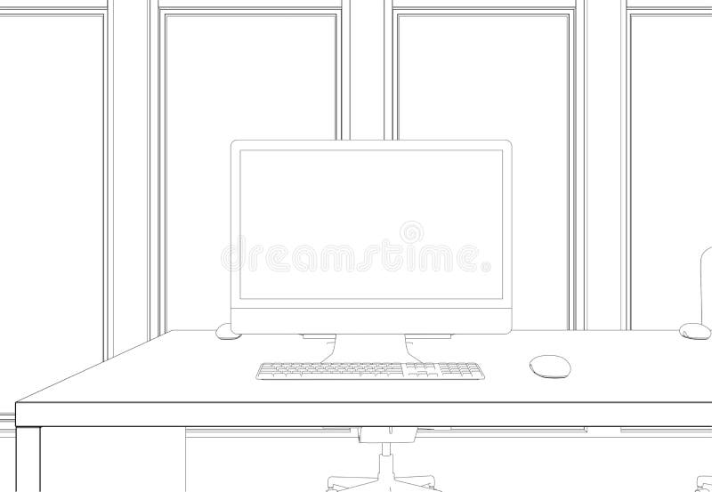 Interior Design Big Office Room with Desks Custom Drawing Stock ...