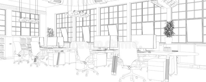 Interior Design Big Office Room with Desks Custom Drawing Stock ...