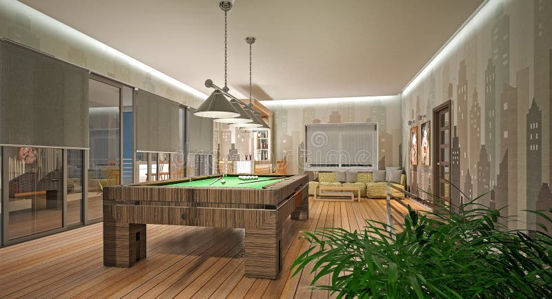 Interior Design - Billiard Room Stock Illustration - Illustration of ...