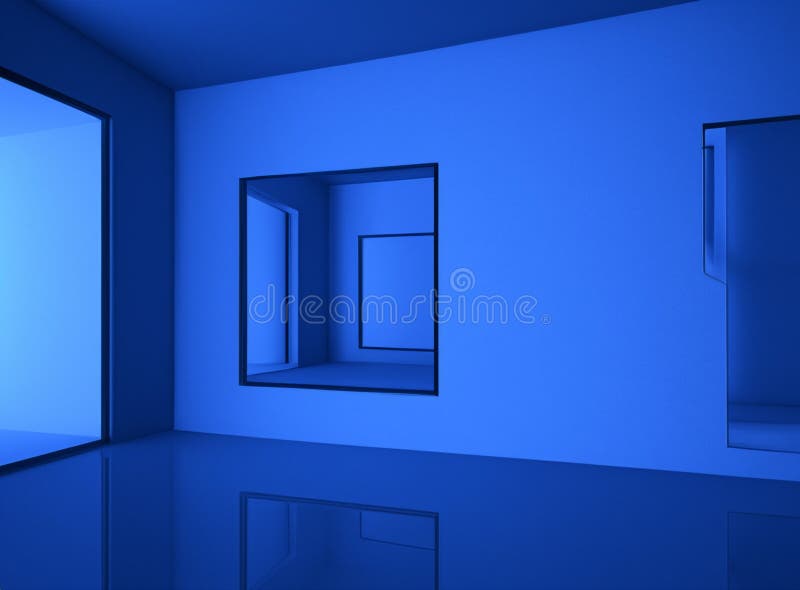 An Interior Design of a Blue Empty Room with 3d Effect Stock ...