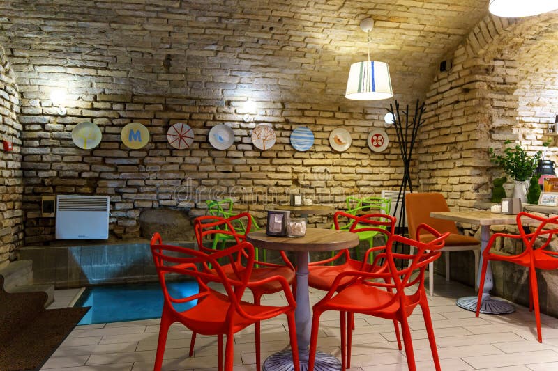 Interior Design in a Cafe in the Loft Style. Rough Walls Made of Old ...