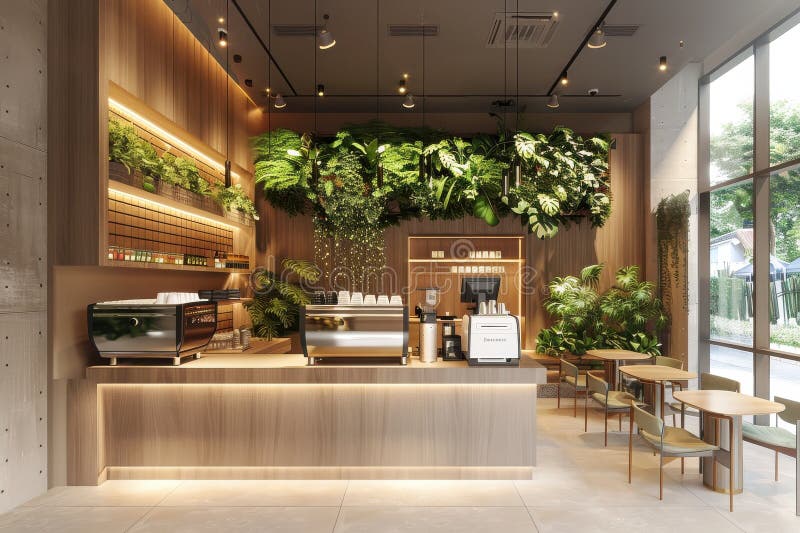 Interior Design of Cafe with Wooden and Wooden Counter and Coffee ...