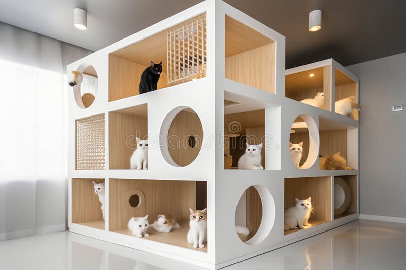 Interior Design Cat Hotel with White Wood. Generative AI Stock ...