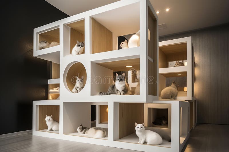 Interior Design Cat Hotel with White Wood. Generative AI Stock ...