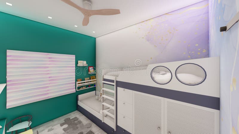 Interior Design Childrens Bedroom Modern 3d Visualization Stock Photo ...