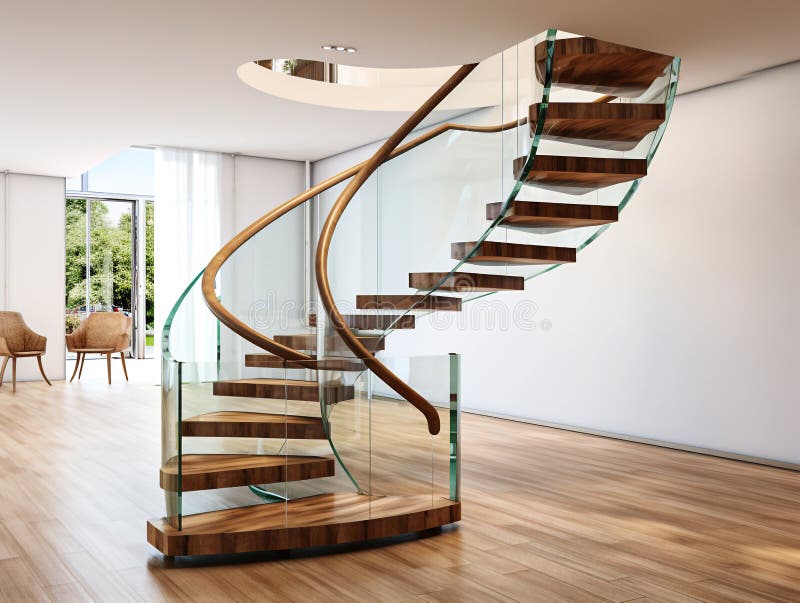 Interior Design of Circular Staircase with Wooden Materials Stock ...